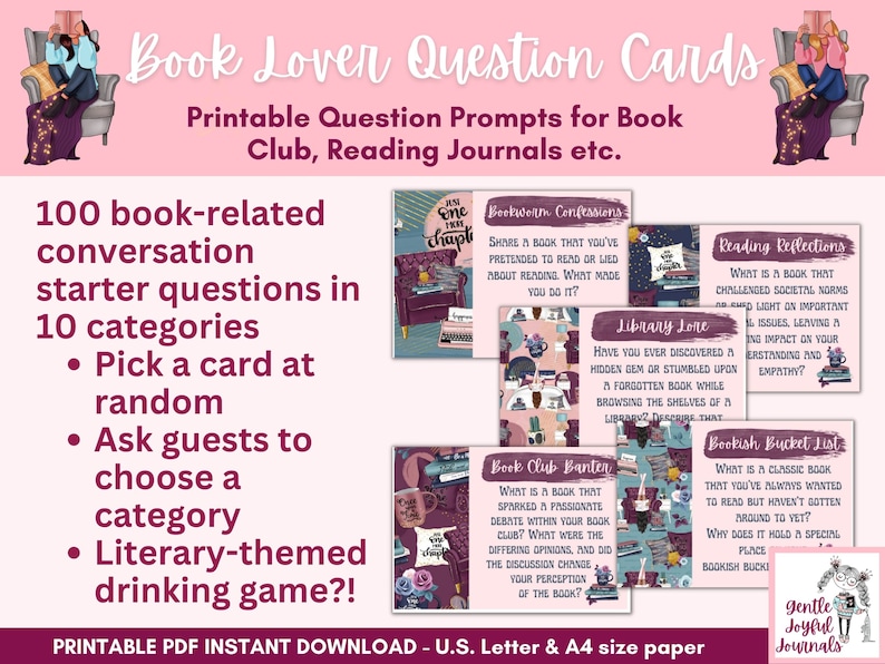 Book Lover Printable Question Cards Spark Meaningful Conversations ...