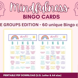 Mindful Moments Mindfulness Bingo Printable 60 Unique Bingo Cards LARGE ...
