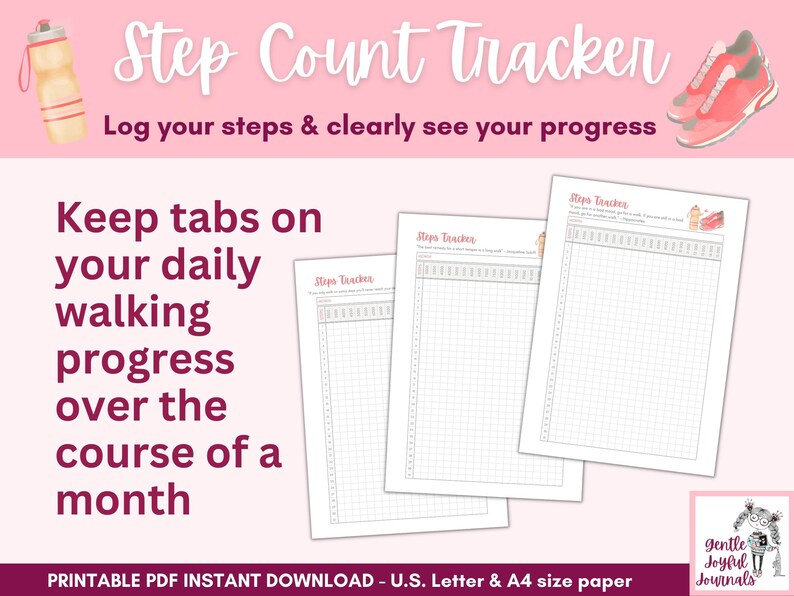 Daily and Monthly Steps Tracker Log Walking Habit Tracker Printable US ...