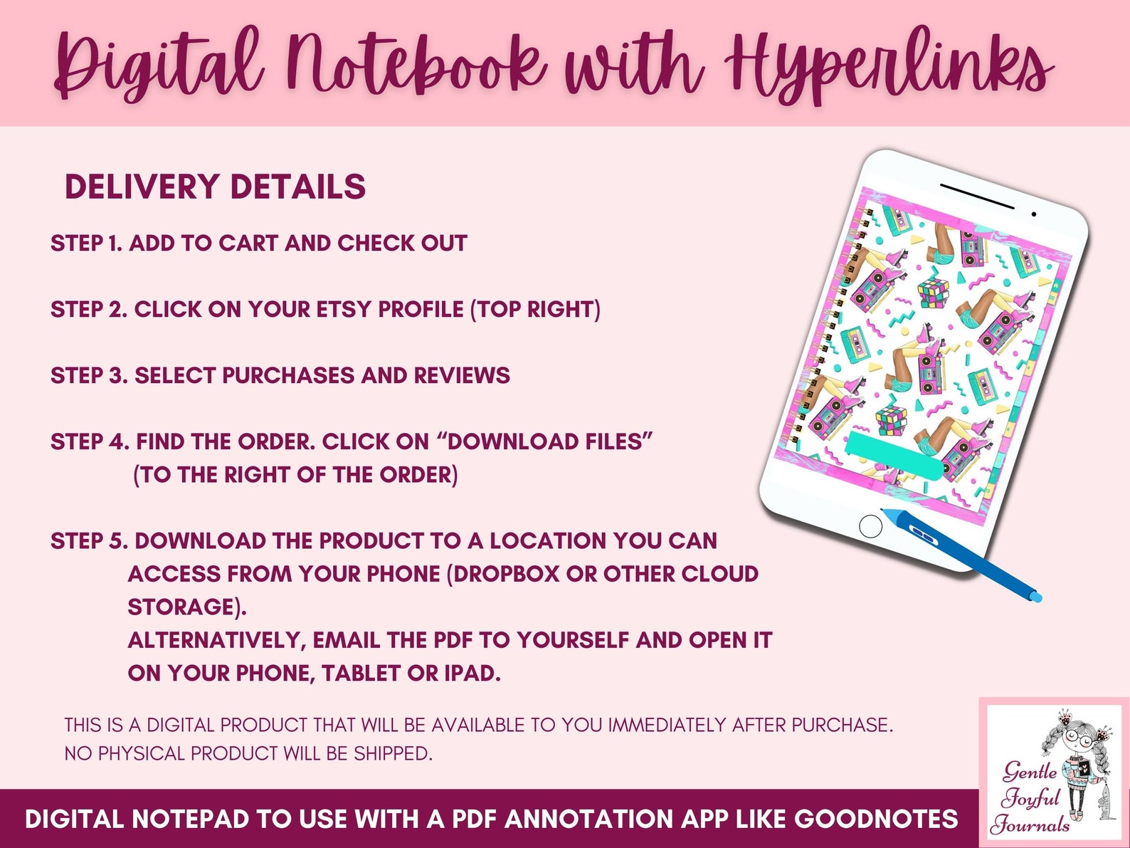 90s Retro Digital Notebook 12 Custom Sections Hyperlinked Notepad ...