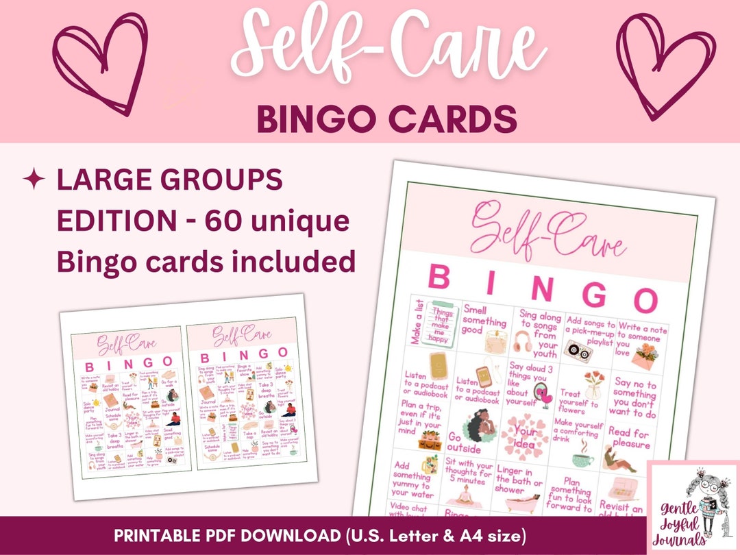 Self-care Bingo Printable 60 Unique Bingo Cards LARGE GROUPS EDITION A4 ...