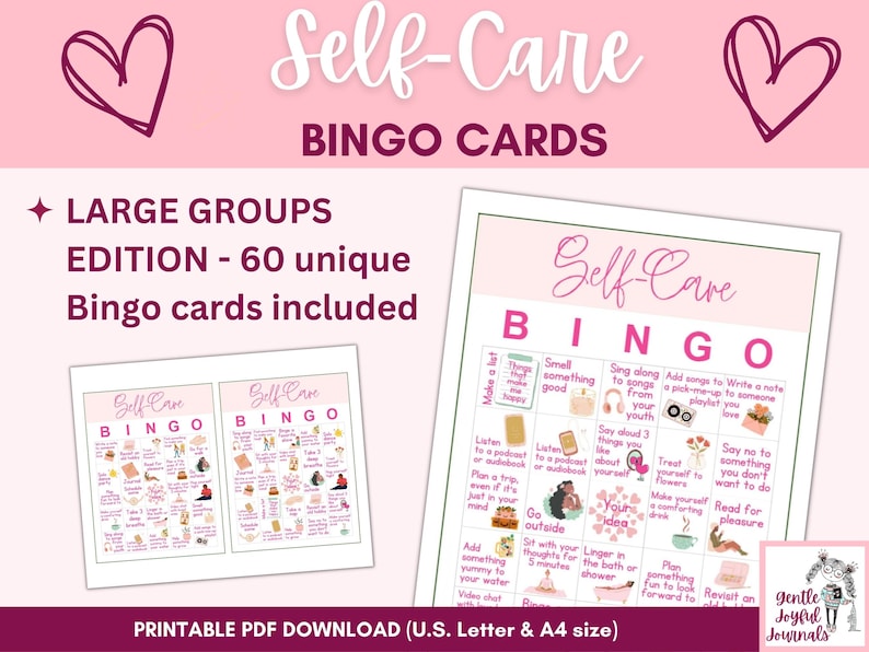 Self-care Bingo Printable 60 Unique Bingo Cards LARGE GROUPS EDITION A4 ...