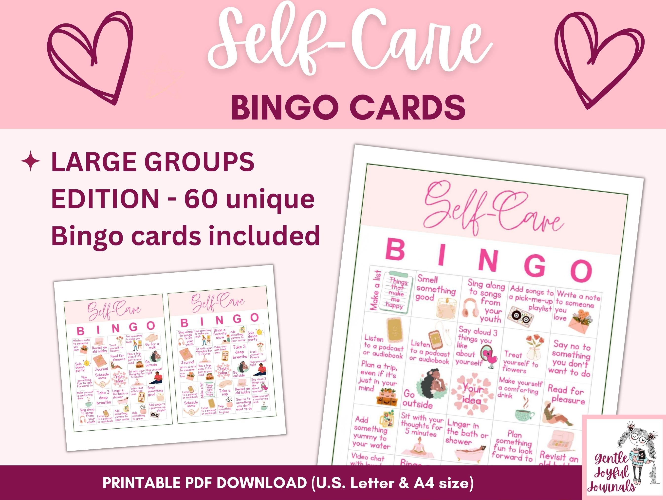 Self-care Bingo Printable 60 Unique Bingo Cards LARGE GROUPS EDITION A4 ...