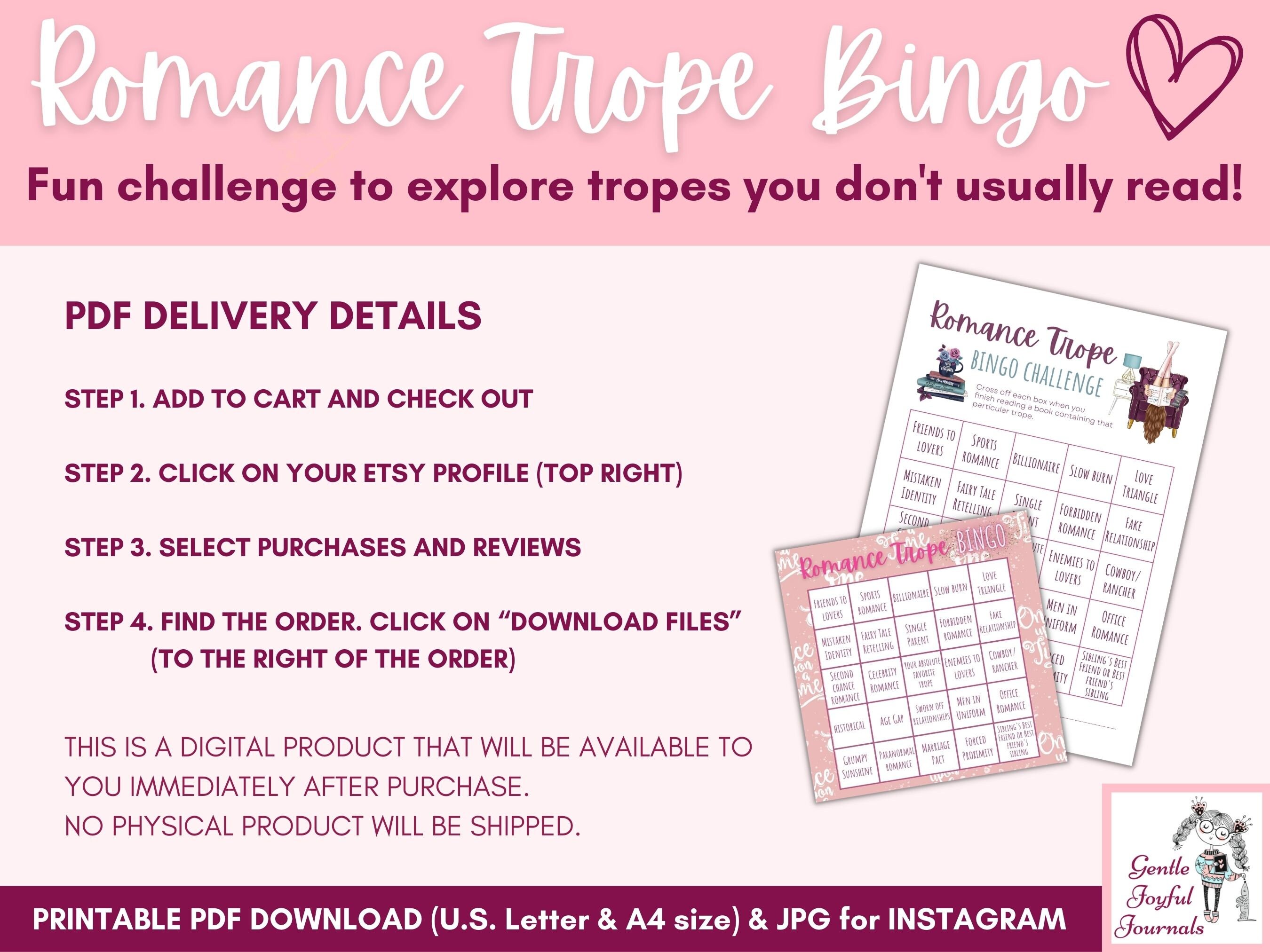 Romance Trope Bingo Challenge & Reading Log for Book Lovers Printable ...