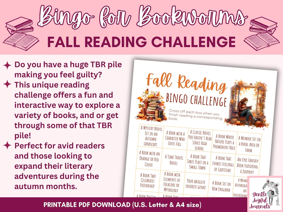 Fall Reading Bingo Challenge & Reading Log for Book Lovers Autumn Books ...