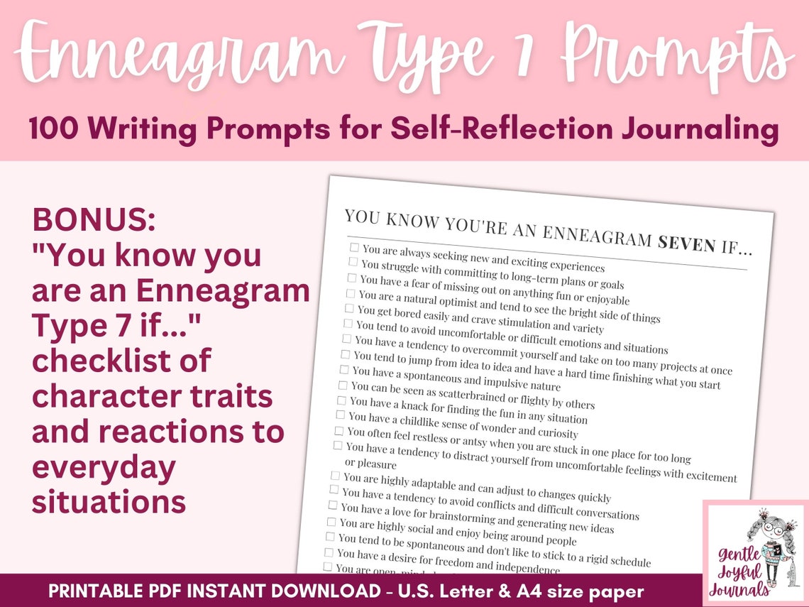 Enneagram Type 7 Journal Prompts Printable List of 100 Prompts Designed ...