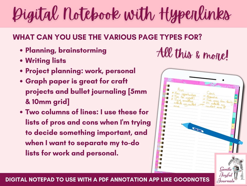 90s Retro Digital Notebook 12 Custom Sections Hyperlinked Notepad Organize Your Life for iPad ...