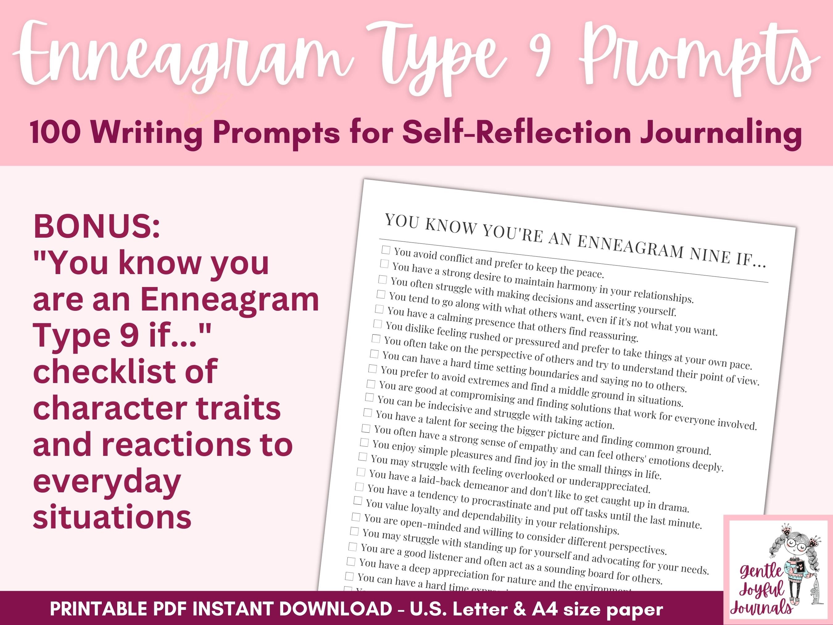 Enneagram Type 9 Journal Prompts Printable List of 100 Prompts Designed ...