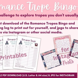 Romance Trope Bingo Challenge & Reading Log for Book Lovers Printable ...