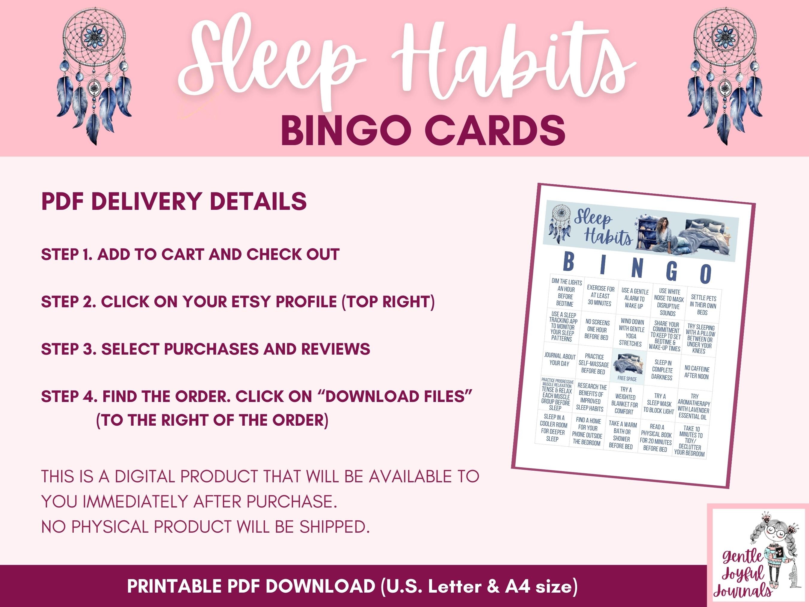 Sleep Habits Bingo Printable 60 Unique Bingo Cards Sweet Dreams LARGE ...