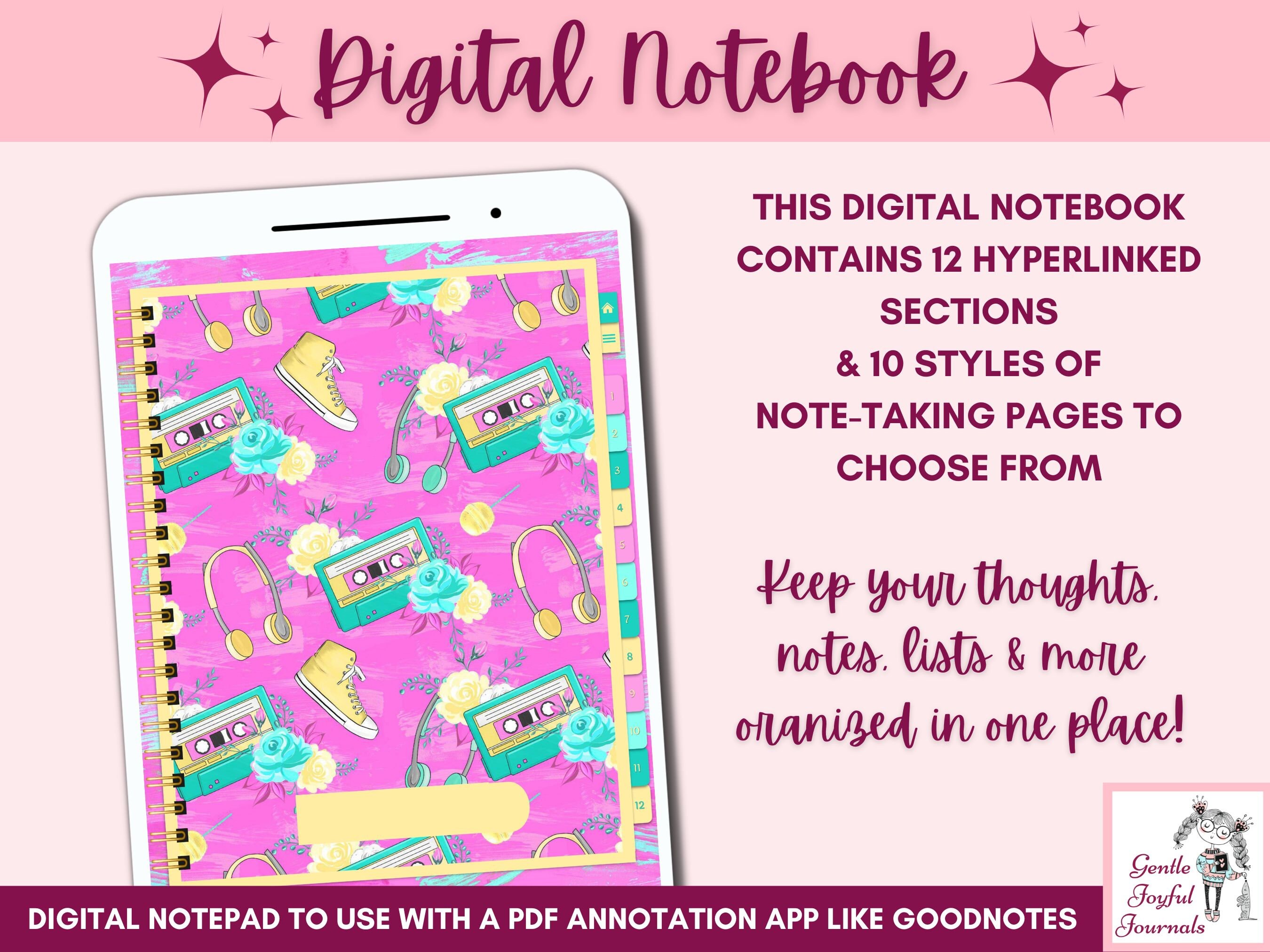 90s Retro Digital Notebook 12 Custom Sections Hyperlinked Notepad ...