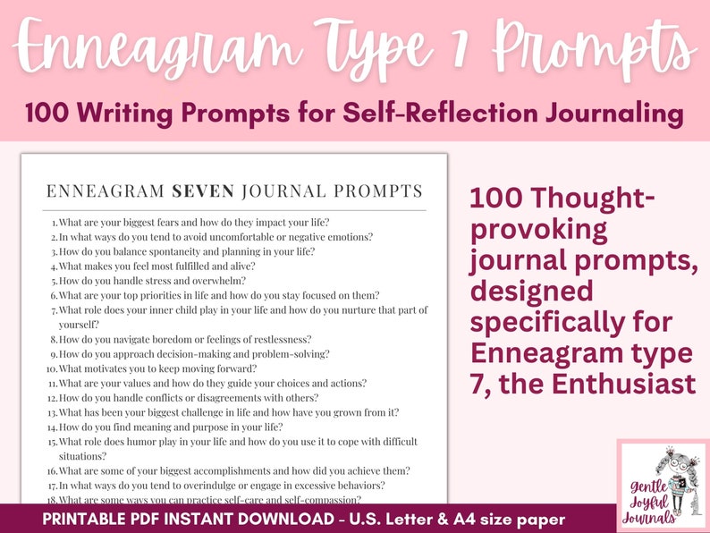 Enneagram Type 7 Journal Prompts Printable List of 100 Prompts - Etsy