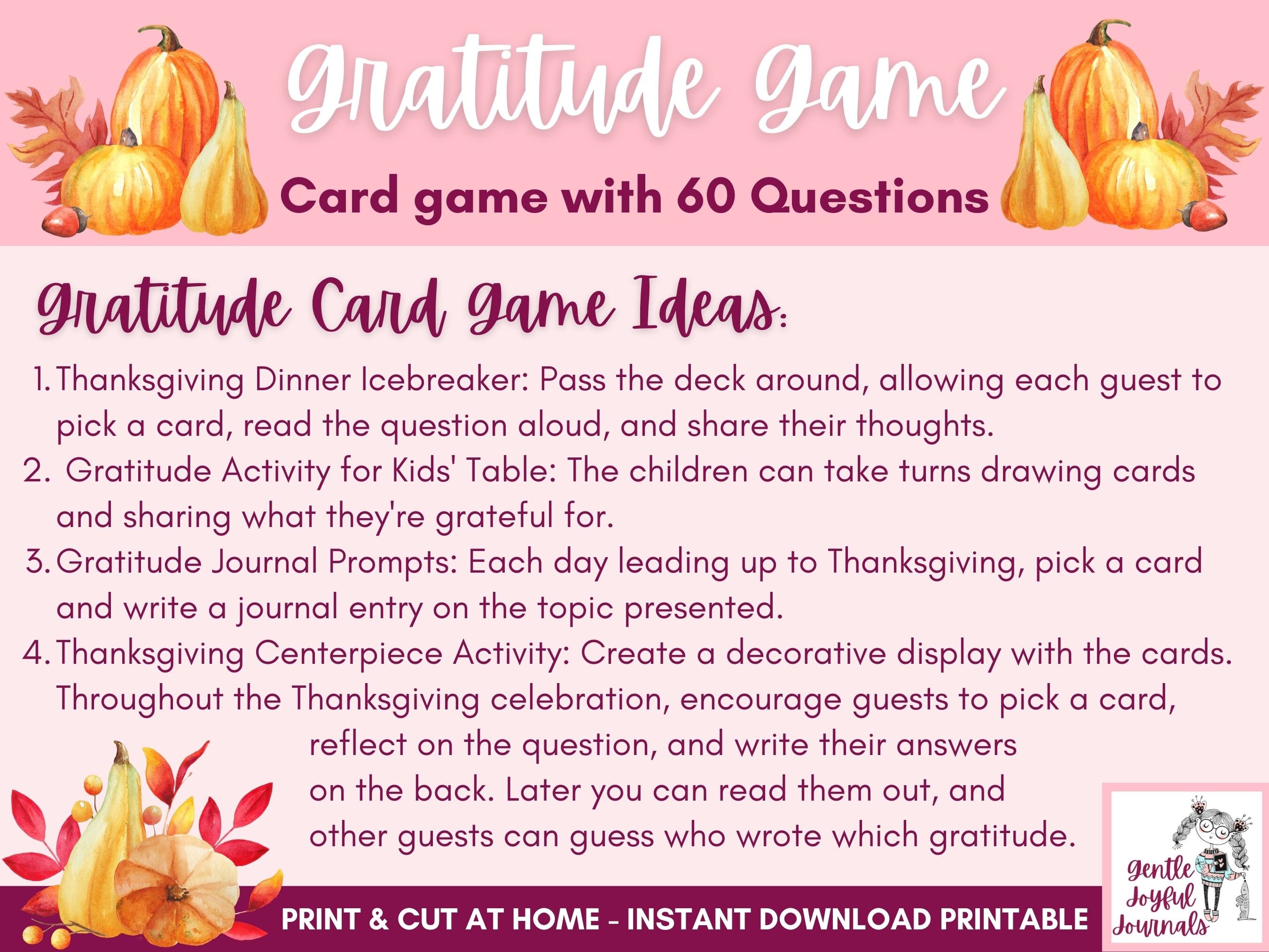 Gratitude Game Printable Question Cards Thanksgiving Activity Spark ...