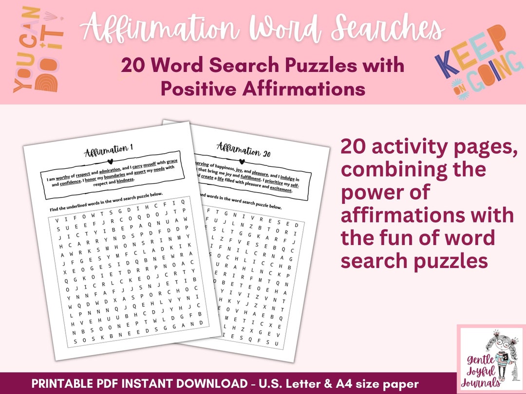 Word Search Puzzles With Inspiring Affirmations * 20 Word Puzzles With ...