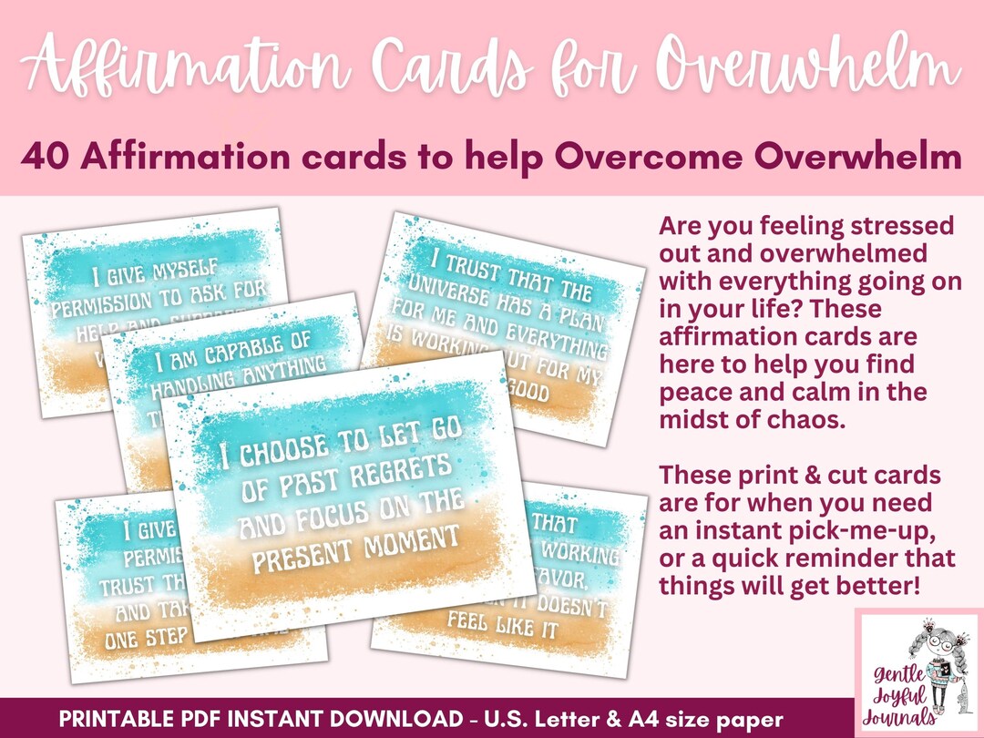 Affirmation Cards for Overcoming Overwhelm in Stressful - Etsy