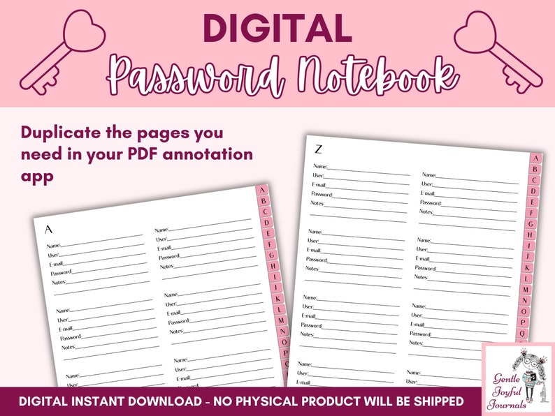 Digital Password Keeper Notebook Hyperlinked Pink Notepad Organize Your ...