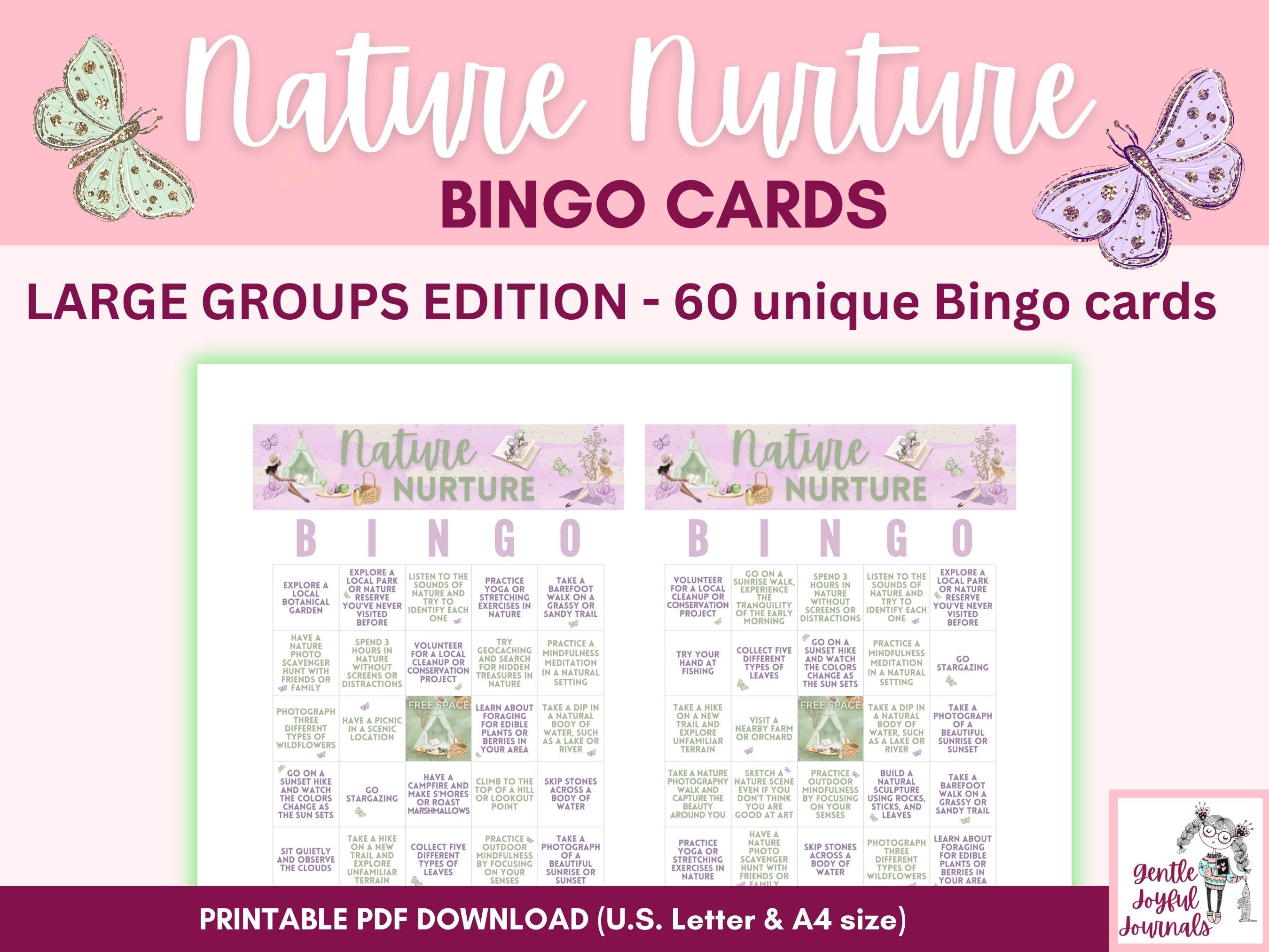 Nature Challenge Bingo Printable 60 Unique Bingo Cards LARGE GROUPS ...