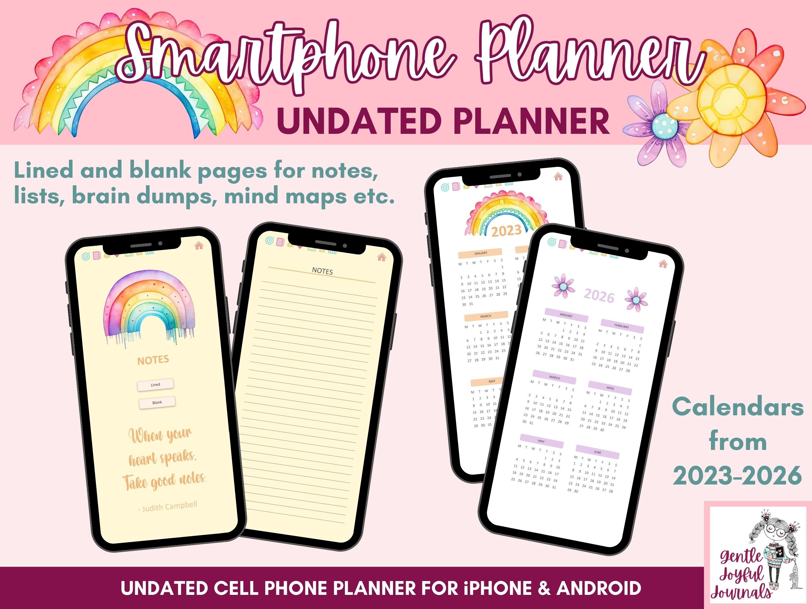 Undated Smartphone Planner Digital Pocket Planner iPhone Android Smart ...