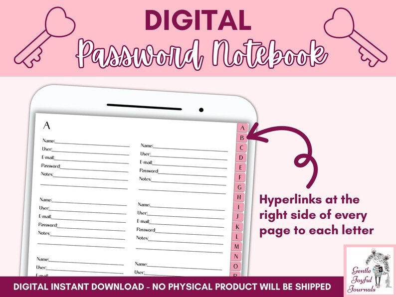 Digital Password Keeper Notebook Hyperlinked Pink Notepad Organize Your ...