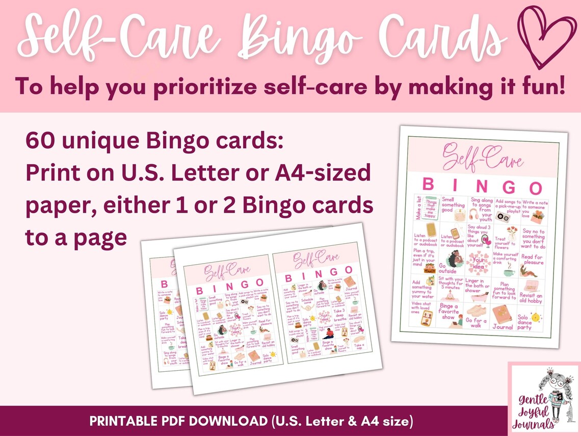 Self-care Bingo Printable 60 Unique Bingo Cards LARGE GROUPS EDITION A4 ...