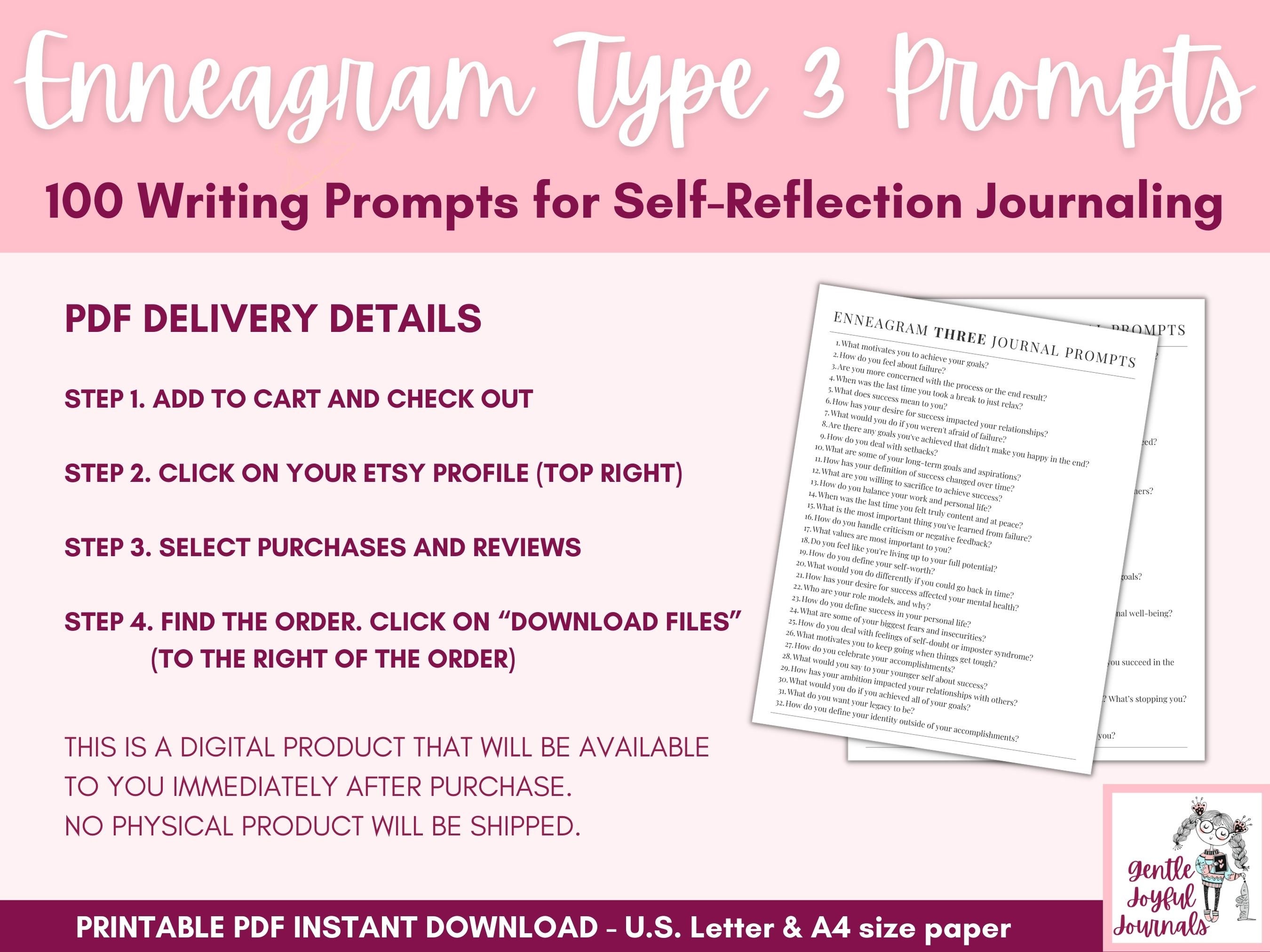 Enneagram Type 3 Journal Prompts Printable List of 100 Prompts Designed ...