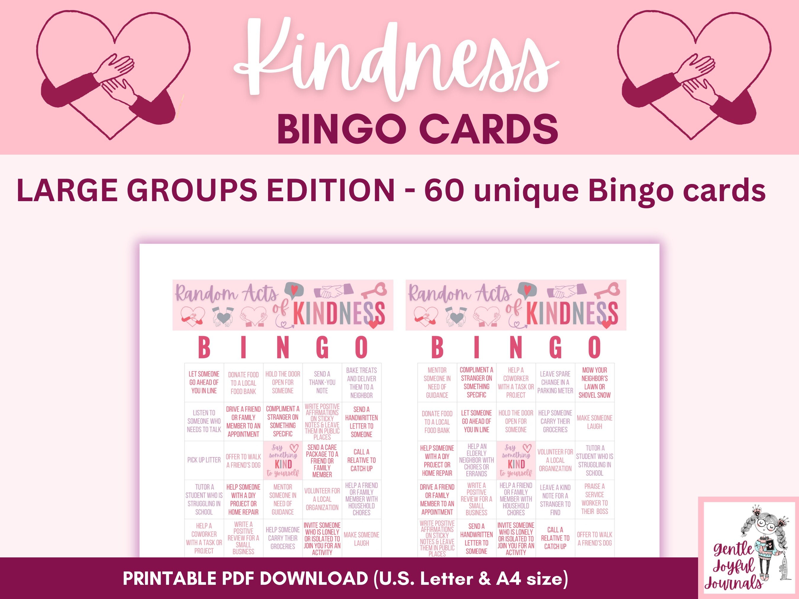 Random Acts of Kindness Bingo Printable 60 Unique Bingo Cards LARGE ...