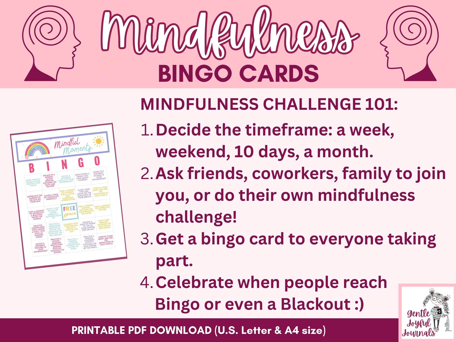 Mindful Moments Mindfulness Bingo Printable 60 Unique Bingo Cards LARGE ...