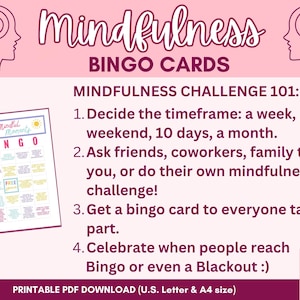 Mindful Moments Mindfulness Bingo Printable 60 Unique Bingo Cards LARGE ...
