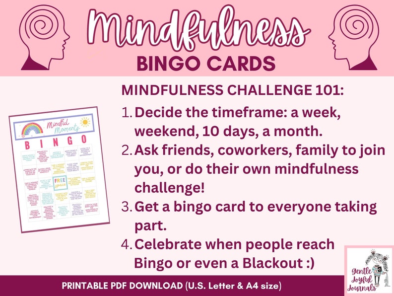 Mindful Moments Mindfulness Bingo Printable 60 Unique Bingo Cards LARGE ...