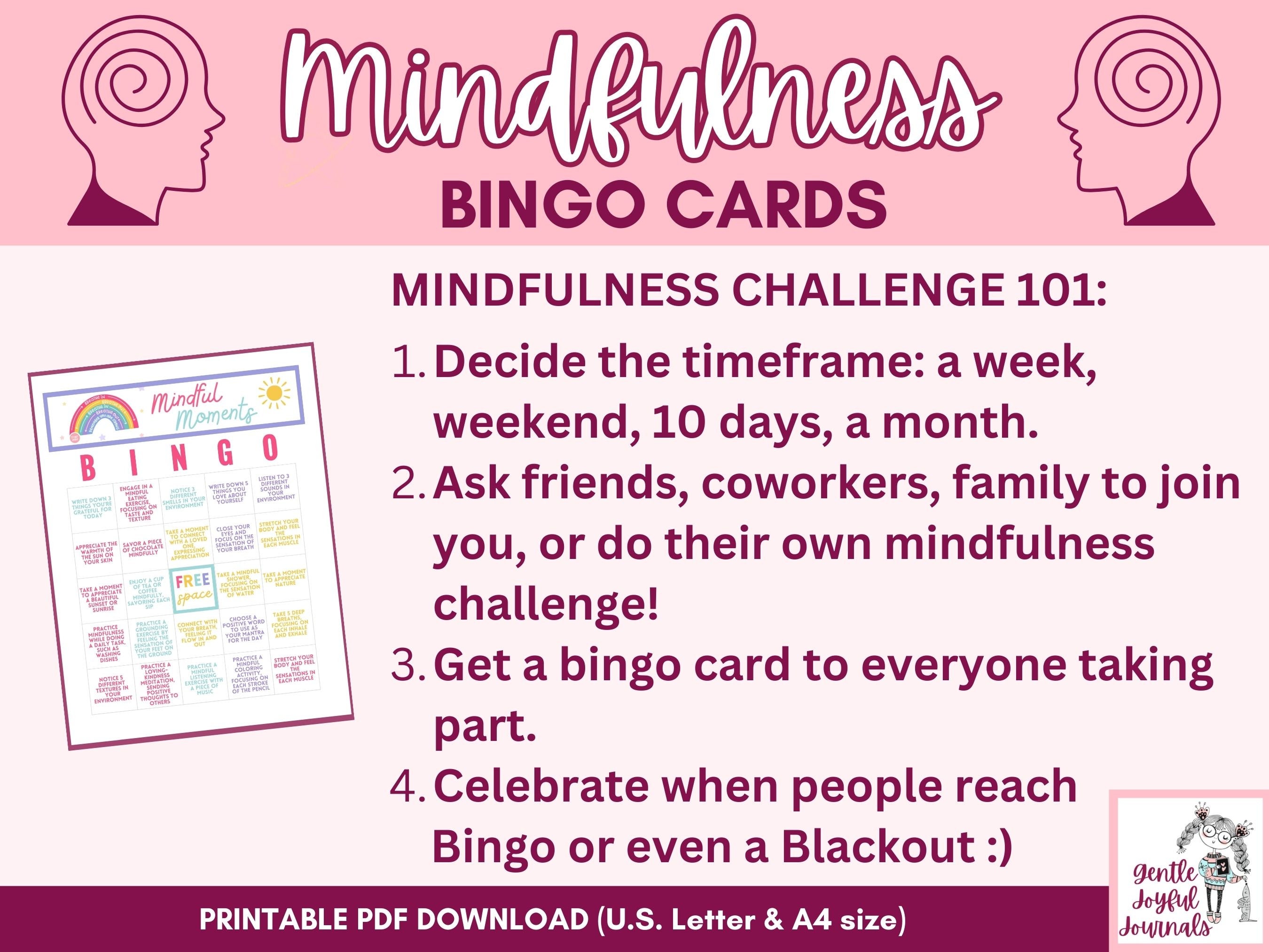 Mindful Moments Mindfulness Bingo Printable 60 Unique Bingo Cards LARGE ...