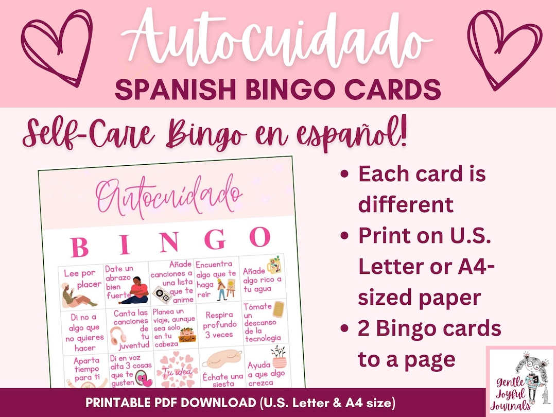 Spanish Self-care Bingo Printable En Espanol 60 Unique Bingo Cards ...