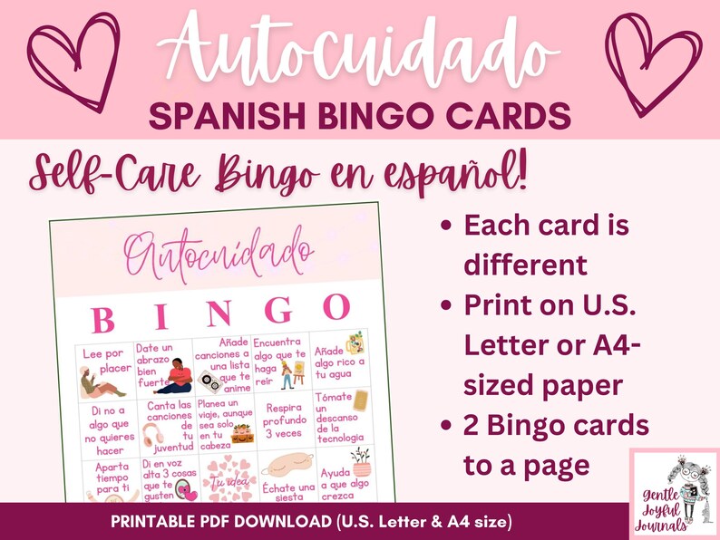 Spanish Self-care Bingo Printable En Espanol 60 Unique Bingo Cards ...