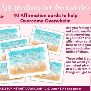 Affirmation Cards for Overcoming Overwhelm in Stressful Moments Beach ...