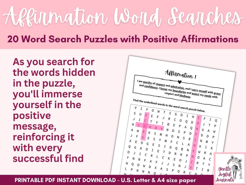 Word Search Puzzles With Inspiring Affirmations * 20 Word Puzzles With ...