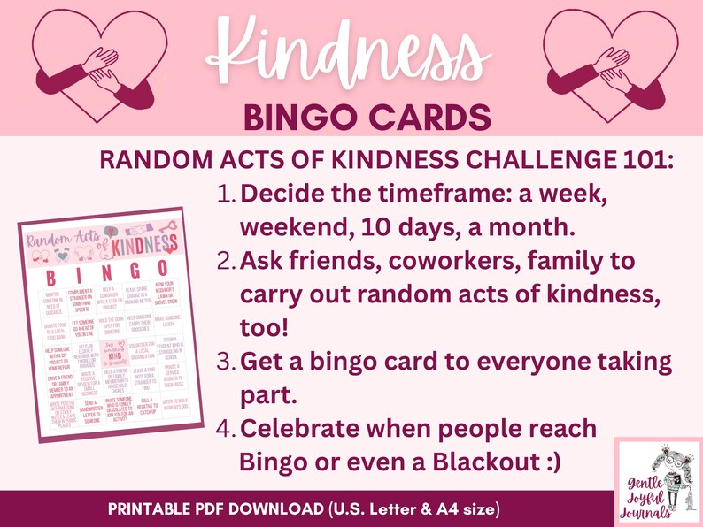 Random Acts of Kindness Bingo Printable 60 Unique Bingo Cards LARGE ...