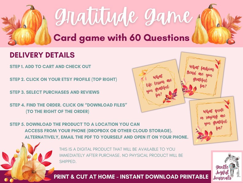 Gratitude Game Printable Question Cards Thanksgiving Activity Spark ...