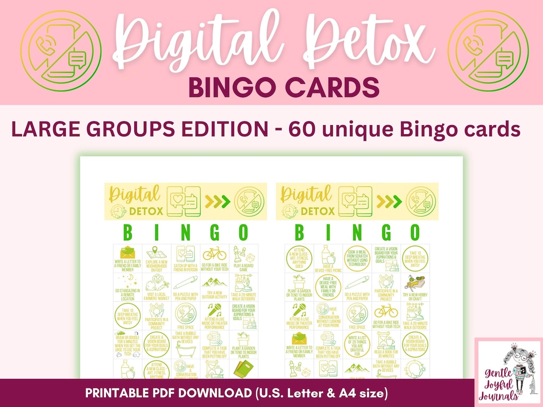Digital Detox Bingo Printable 60 Unique Bingo Cards LARGE GROUPS ...