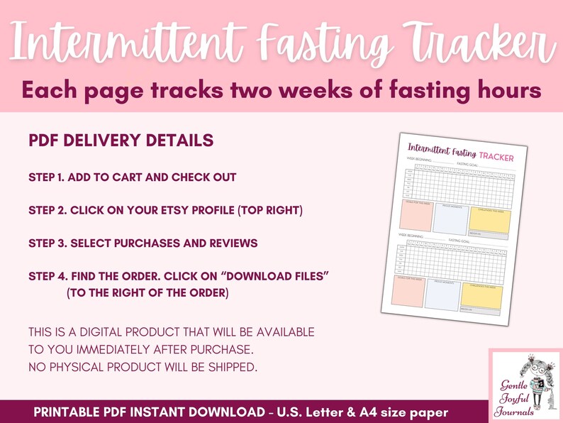 Intermittent Fasting Tracker Printable Fasting Log Planner Insert A4 and Letter Size Instant ...