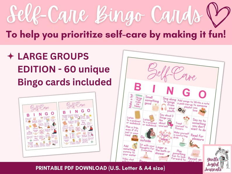 Self-care Bingo Printable 60 Unique Bingo Cards LARGE GROUPS - Etsy