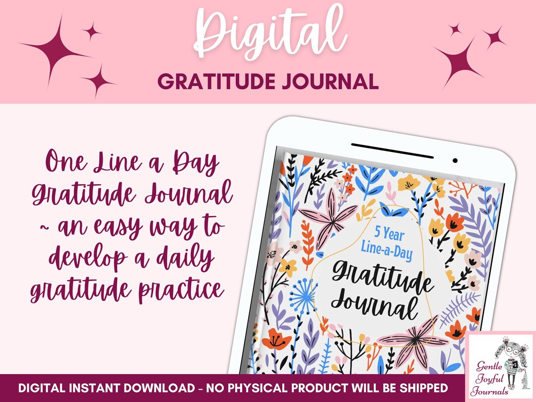 Digital 5 Year Gratitude Journal Floral Cover One Line A Day Journal ...