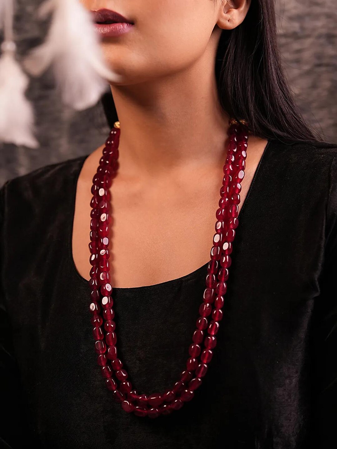 Handmade Ruby Red Stone Necklace, Long Beaded Indian Jewelry - Etsy
