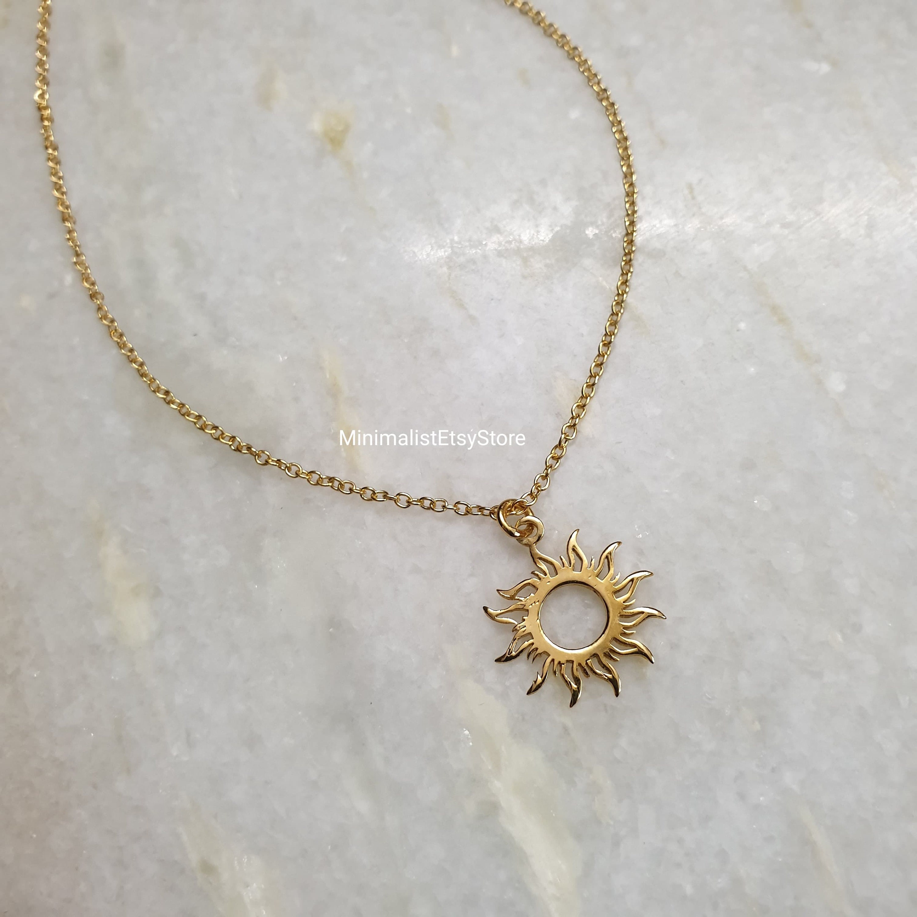 Tiny Sun Necklace, 18k Gold Plated Celestial Jewelry, Dainty Sunshine ...