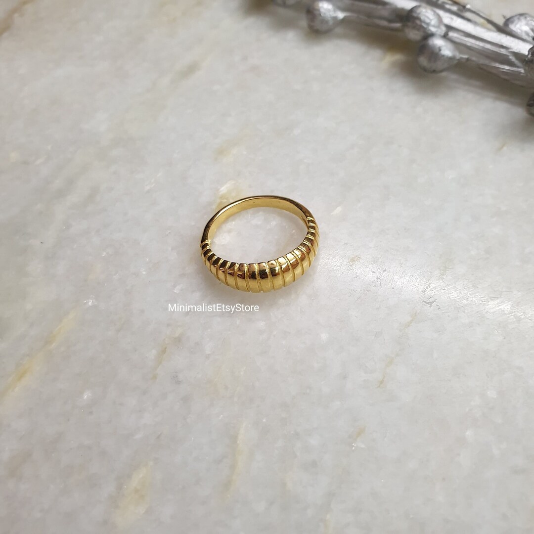 18K Gold Fluffy Band Rings, Plain Band Rings, Delicate Simple Ring ...