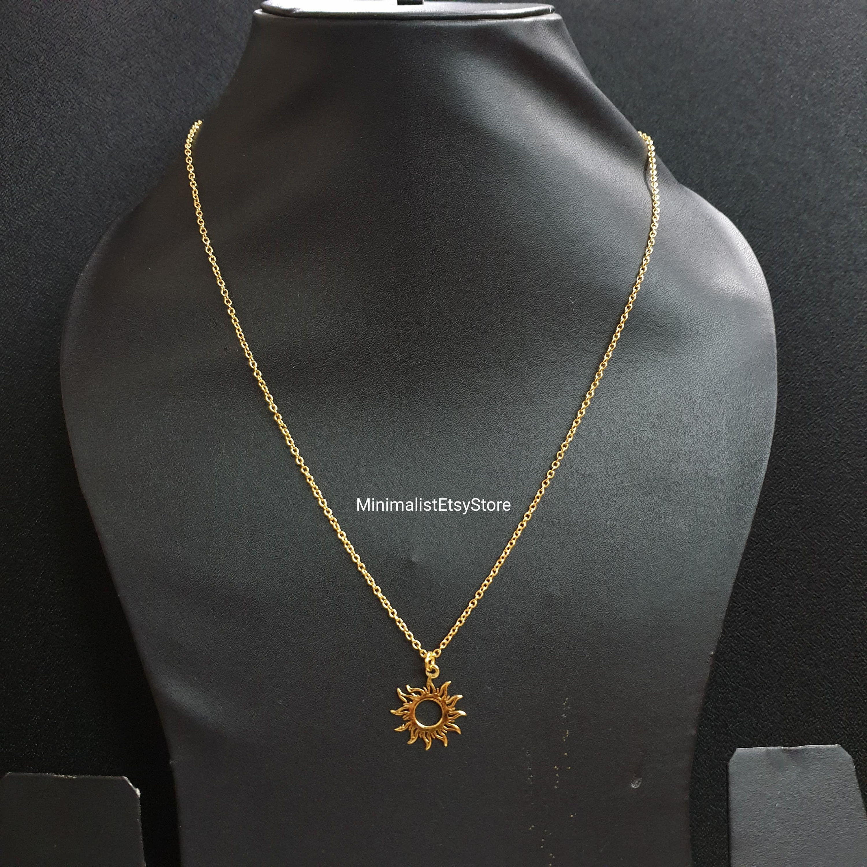 Tiny Sun Necklace, 18k Gold Plated Celestial Jewelry, Dainty Sunshine ...