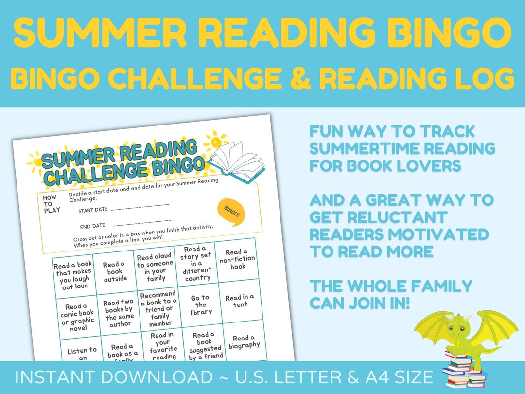 Summer Reading Bingo Challenge Printable Summer Reading Log for Book ...