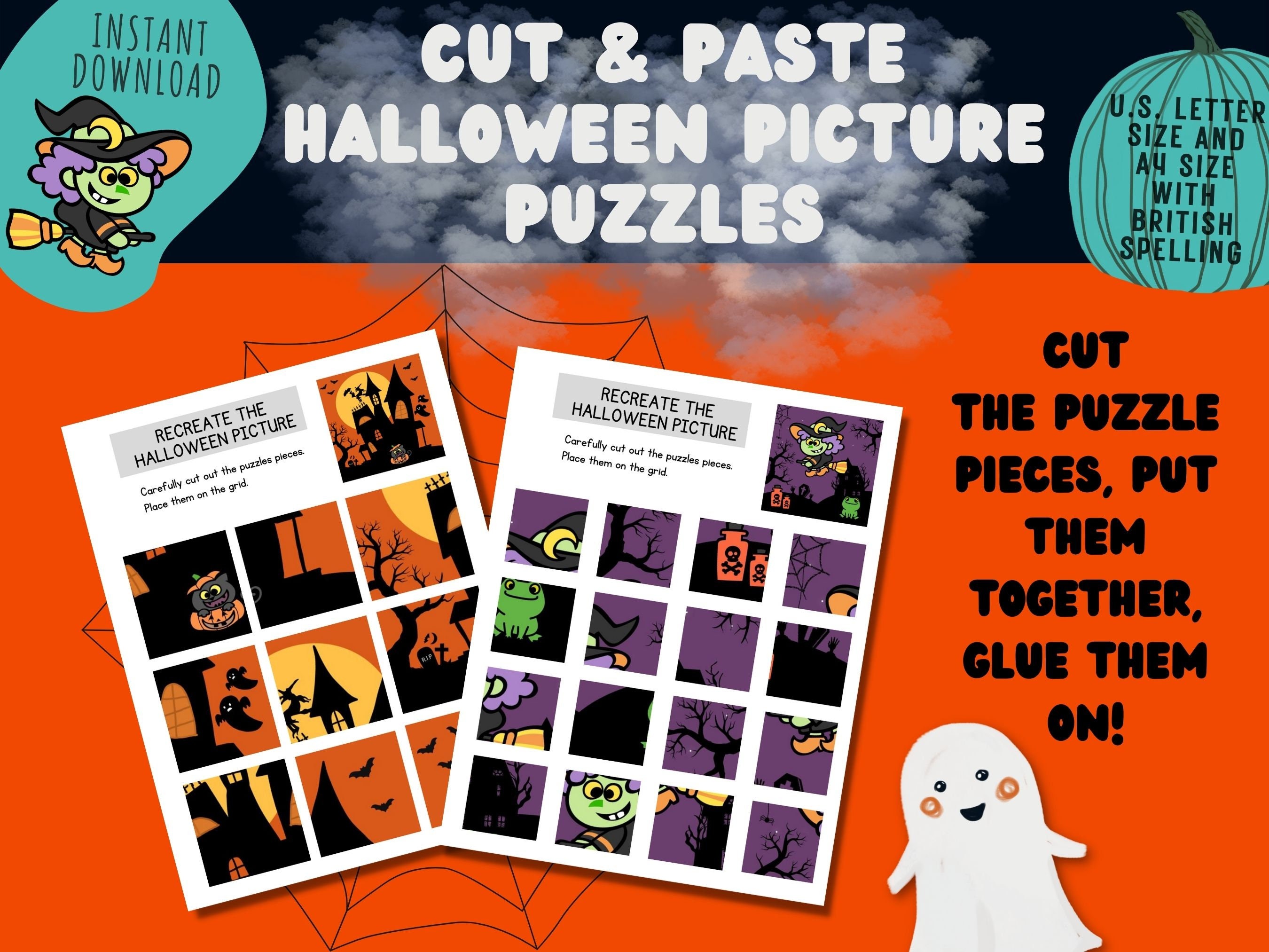 Halloween Puzzles Cut and Paste Scissor Skills Picture Puzzles U.S ...