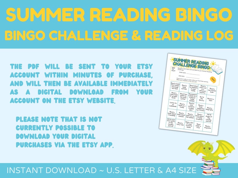 Summer Reading Bingo Challenge Printable Summer Reading Log for Book ...