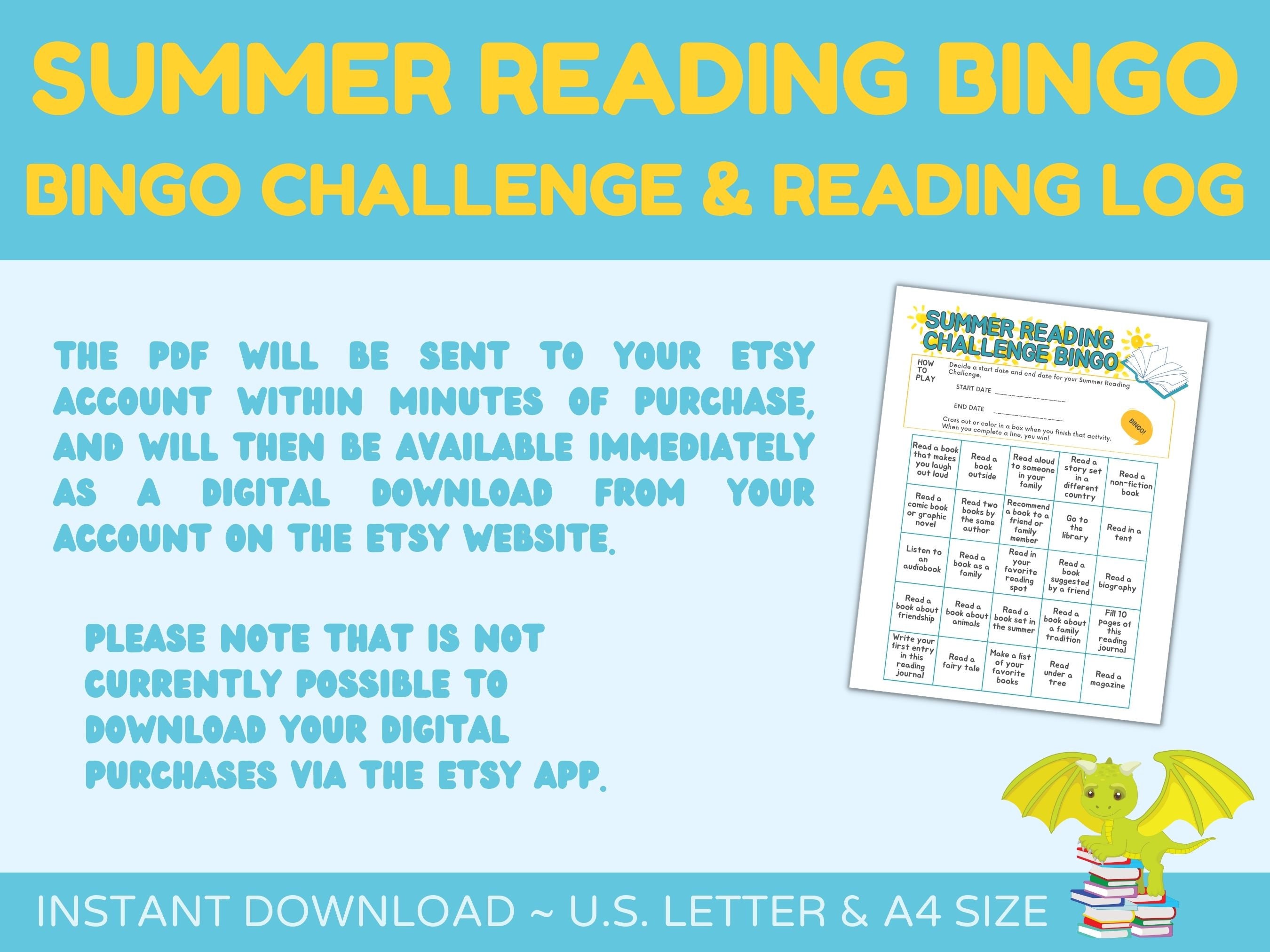 Summer Reading Bingo Challenge Printable Summer Reading Log for Book ...