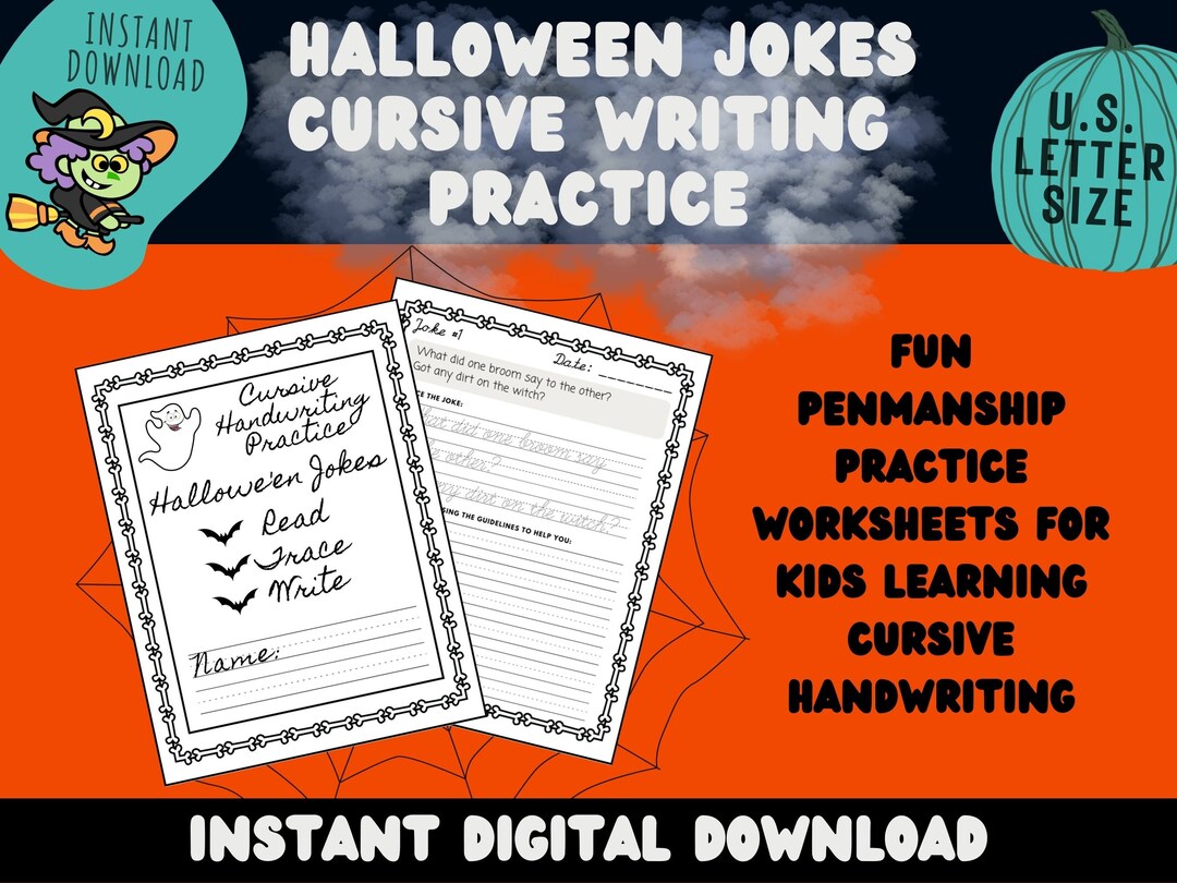 Halloween Jokes Cursive Handwriting Practice Sheets for Kids and Teens ...