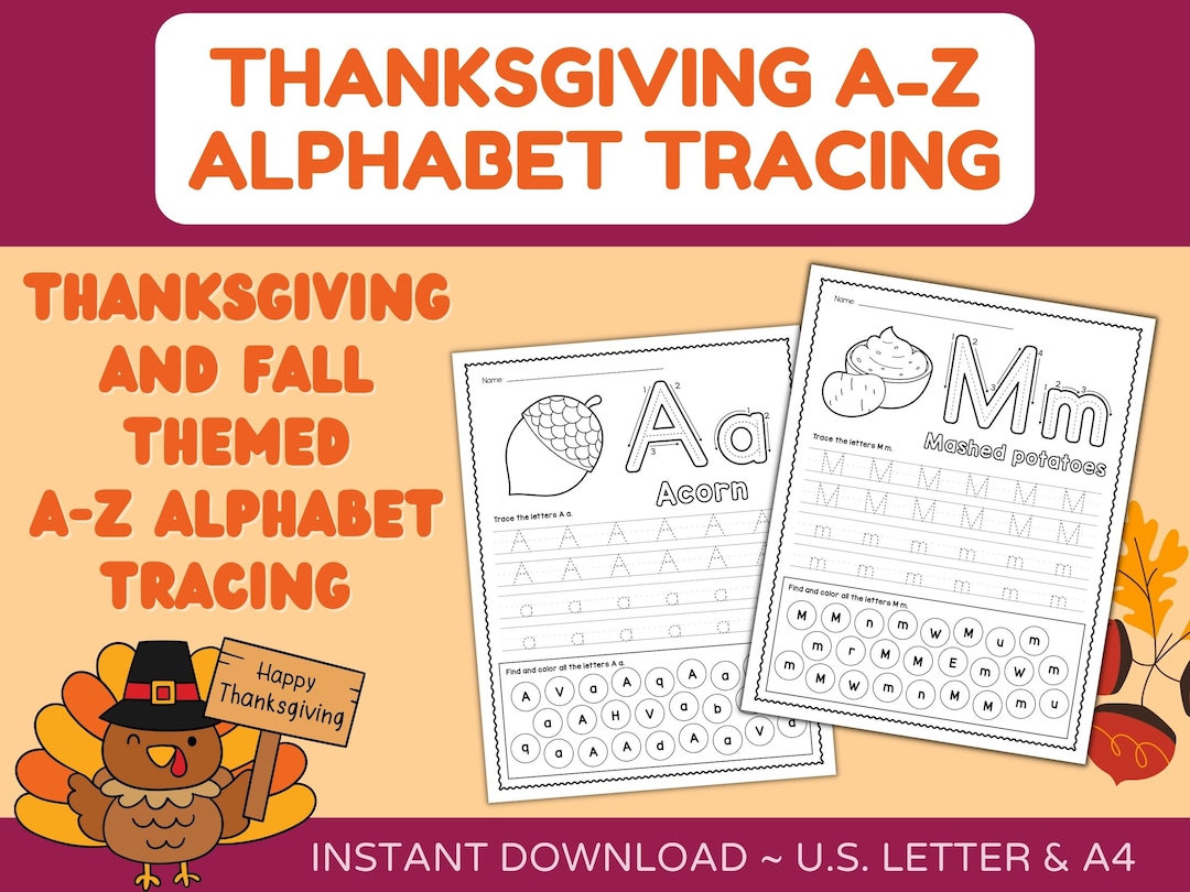 Thanksgiving Alphabet Handwriting Practice Sheets Manuscript Printing ...